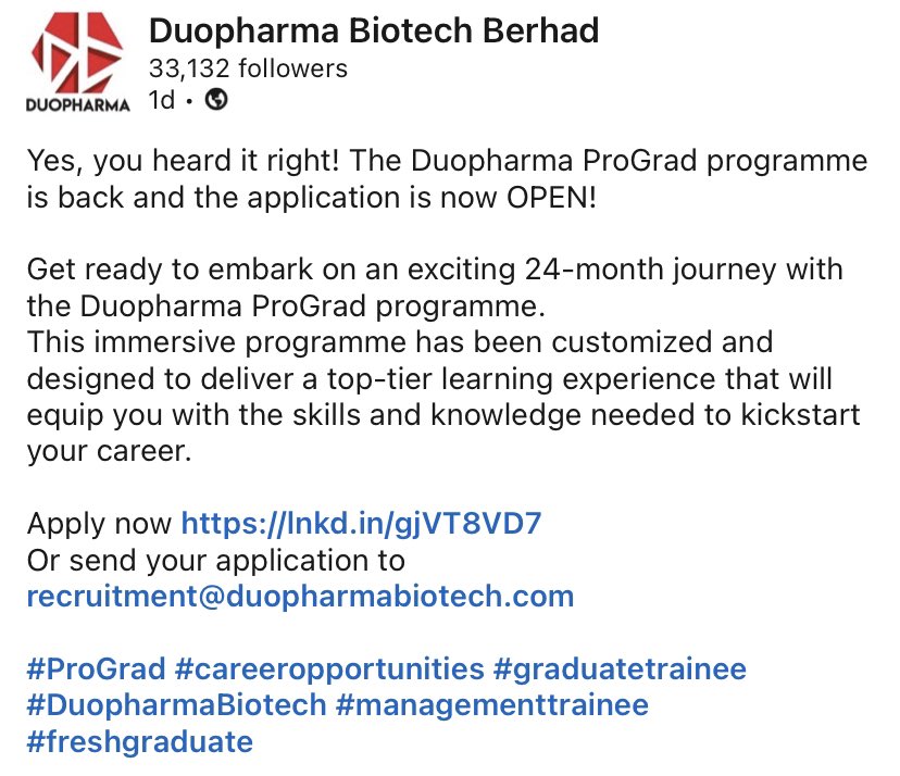 GetMe Hired 🚀 on Twitter: " Dhuopharma is HIRING 📌 Dhuopharma ProGrad Programme Apply now: https ...