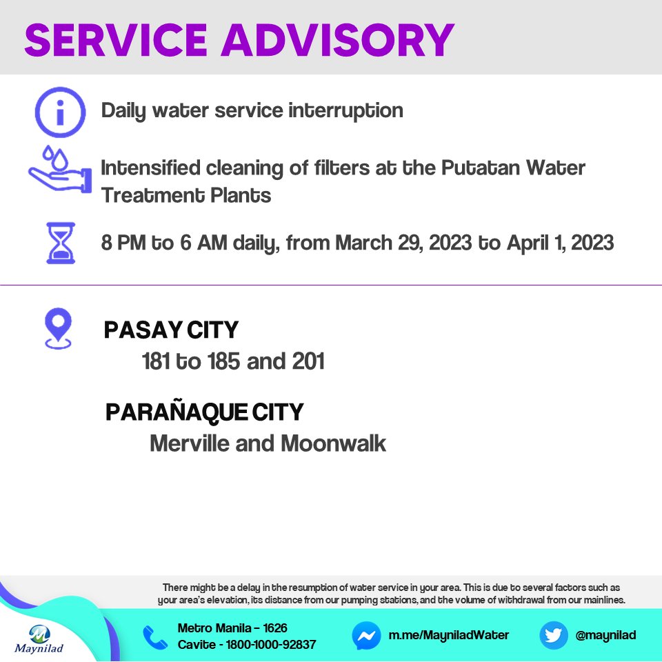 Maynilad Water Services Inc On Twitter Updated Schedule Our