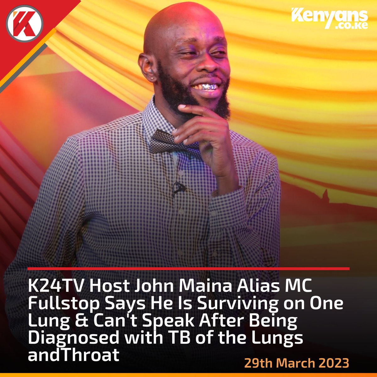 Kenyans.co.ke on Twitter: "K24 TV host John Maina alias MC Fullstop says he is surviving on one ...
