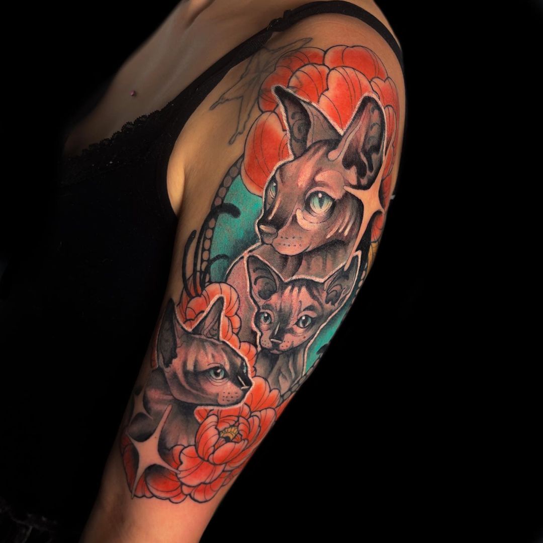 Neo Traditional Cat Tattoo