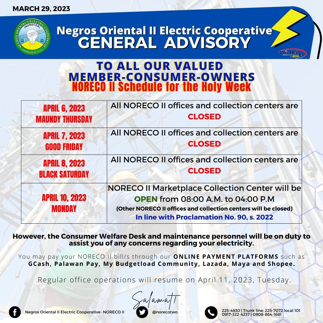 Event - GENERAL ADVISORY| Mga ka-koop, here's NORECO II schedule for ...