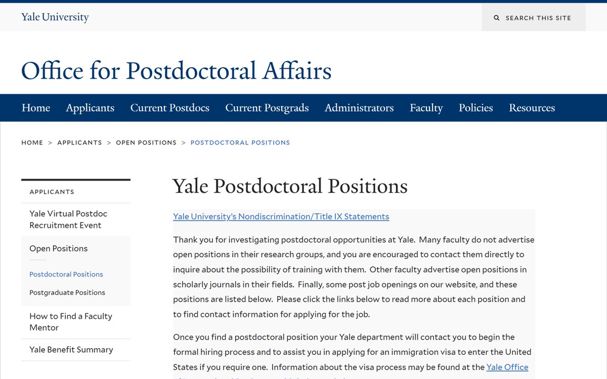 Zeeshan Ali on Twitter: "Open Postdoctoral Positions at Yale University, US. Detail: https ...
