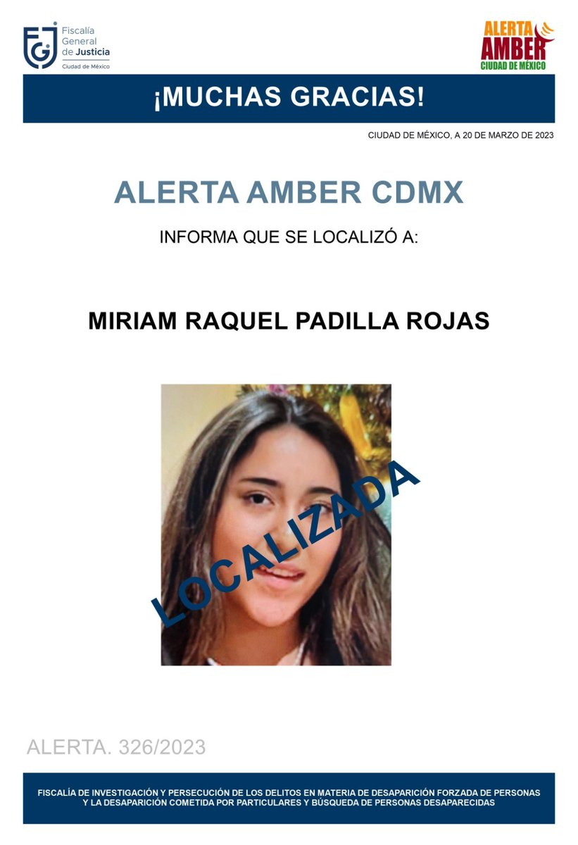 Fiscalía CDMX on Twitter: "Ha sido localizada la menor, Miriam Raquel Padilla Rojas, agradecemos ...