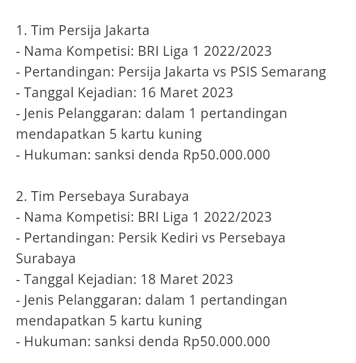 sagahtvlive on Twitter: "Hasil Sidang Komite Disiplin PSSI, 3 April 2023 📸Tangkapan Layar:pssi ...