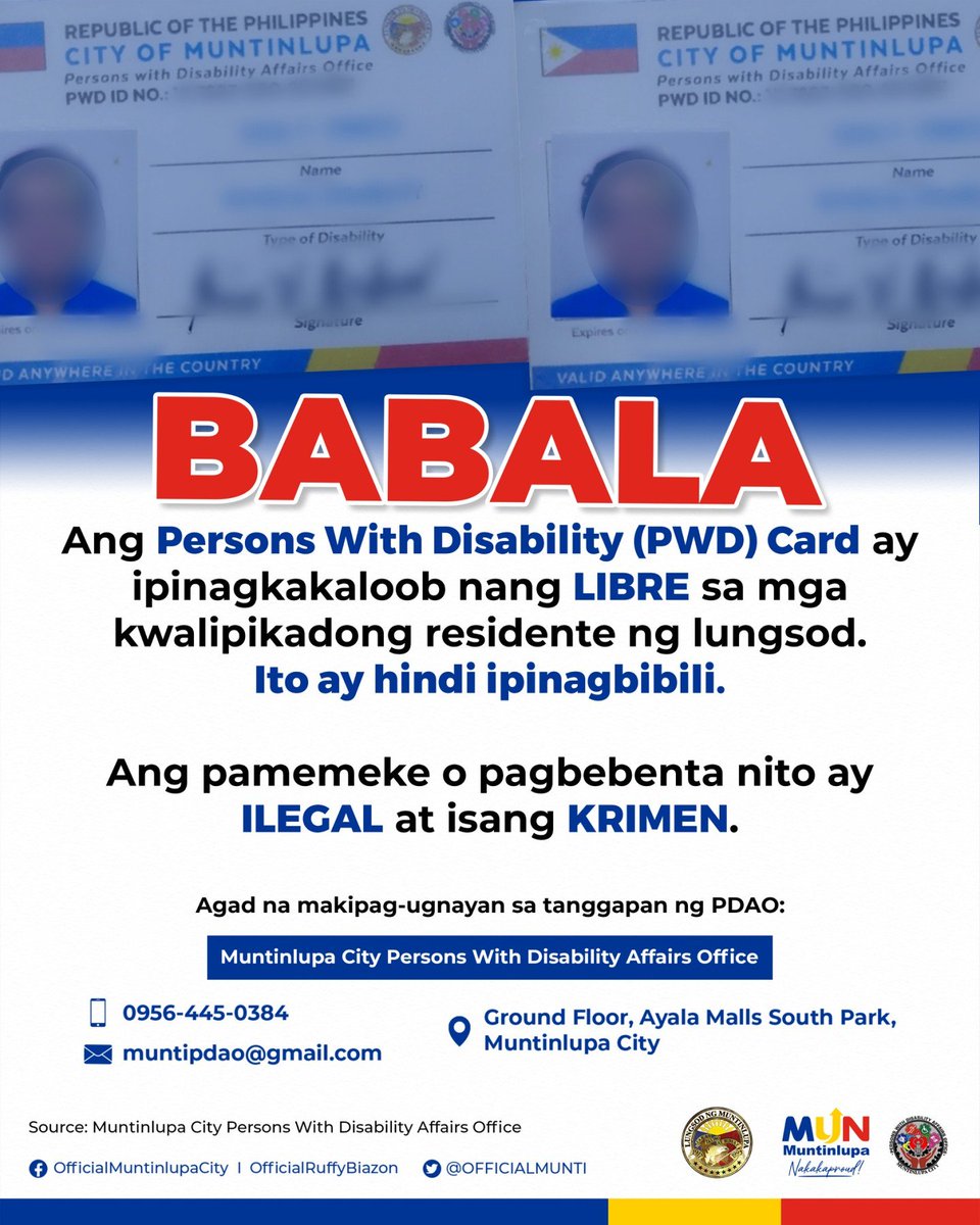 Official Muntinlupa On Twitter Babala Muntinlupeños Ang Pwd Id Ay