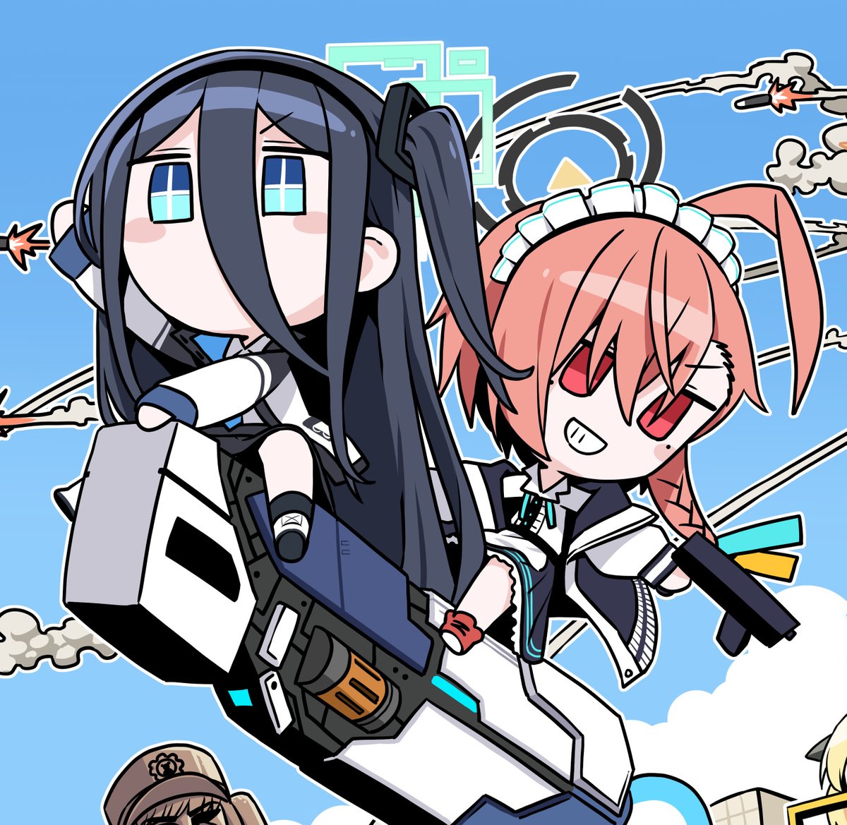 aris (blue archive) ,neru (blue archive) multiple girls chibi halo red ...