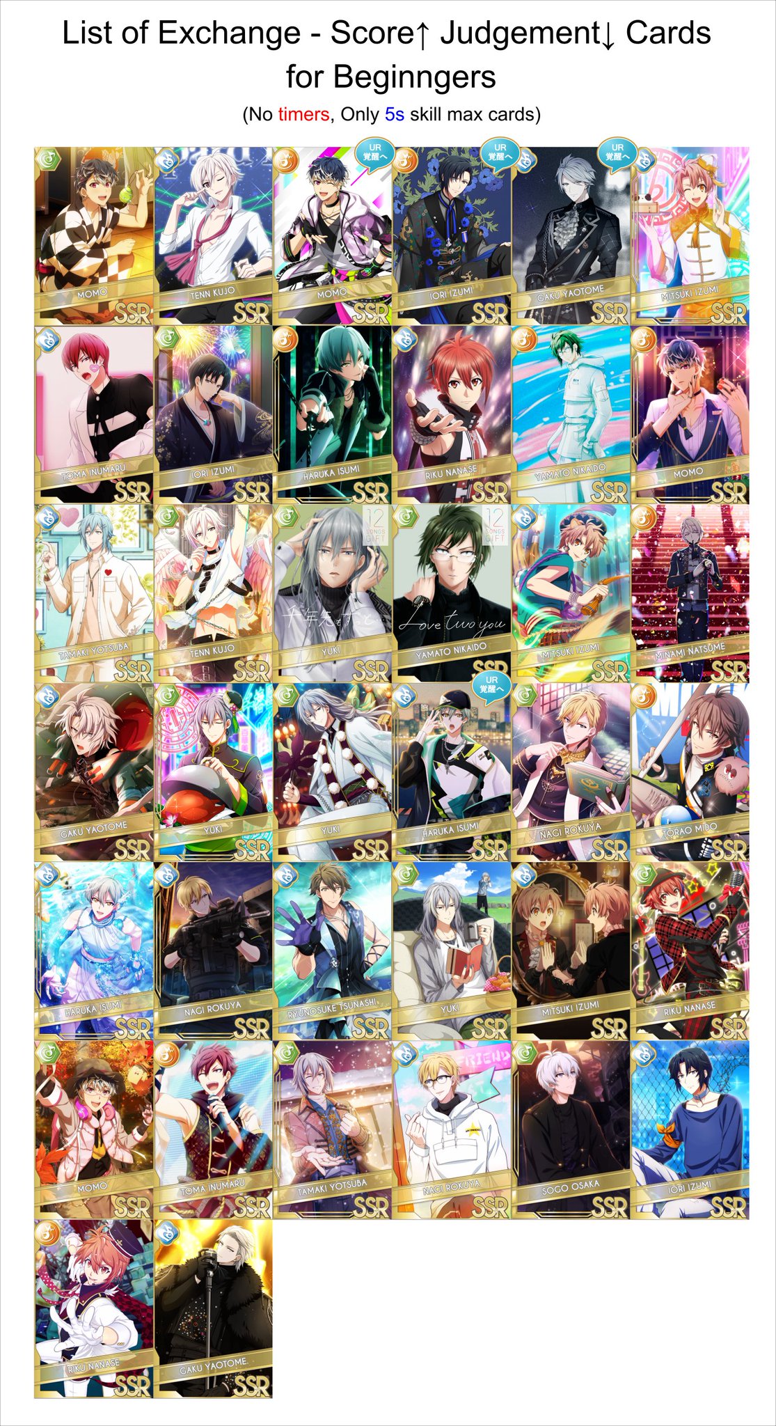 テナ@i7🌈7周年 on Twitter: "List of Exchange - Score↑ Judgement↓ Cards for Beginngers 【非公式】アイドリッシュセブン ...