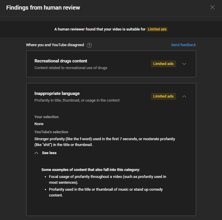 Saberspark on Twitter: "@TeamYouTube I spoke too soon. @TeamYouTube, I don't use any profanity ...