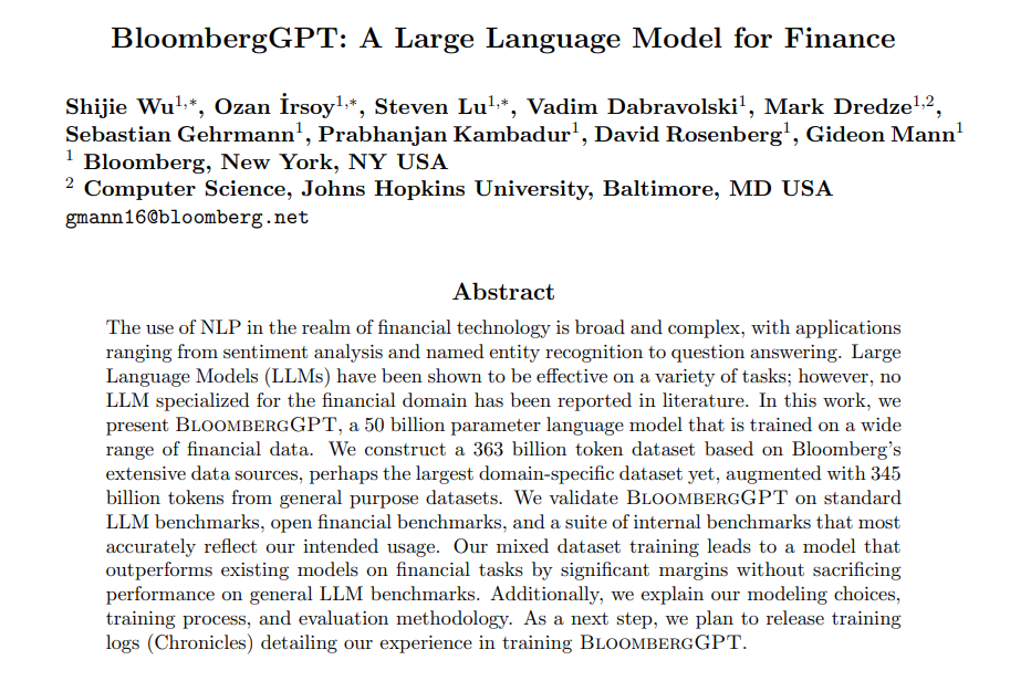 Aran Komatsuzaki on Twitter: "BloombergGPT: A Large Language Model for Finance Presents ...