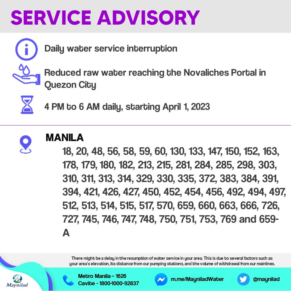 Inquirer On Twitter Look Maynilad Issues New Daily Water Service