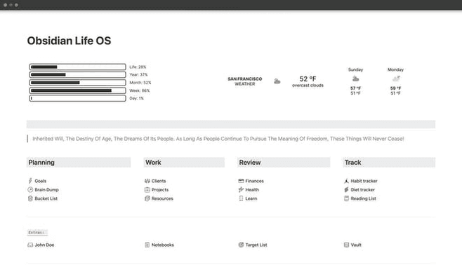 Prototion on Twitter: "Obsidian Life OS @NotionHQ 🗒️ - All-in-one Notion system with 30+ Notion ...