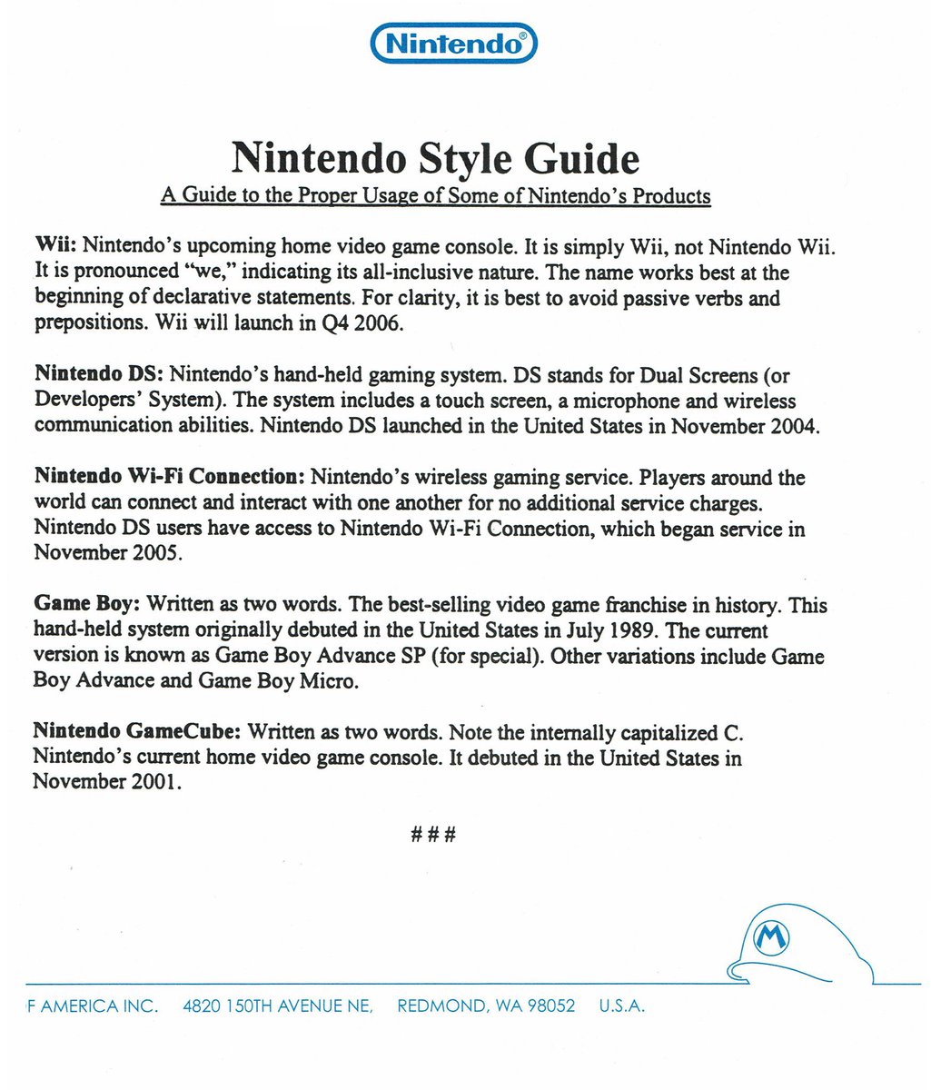 Nintendo Style Guide (2006). Distributed to the press for E3 2006, this ...