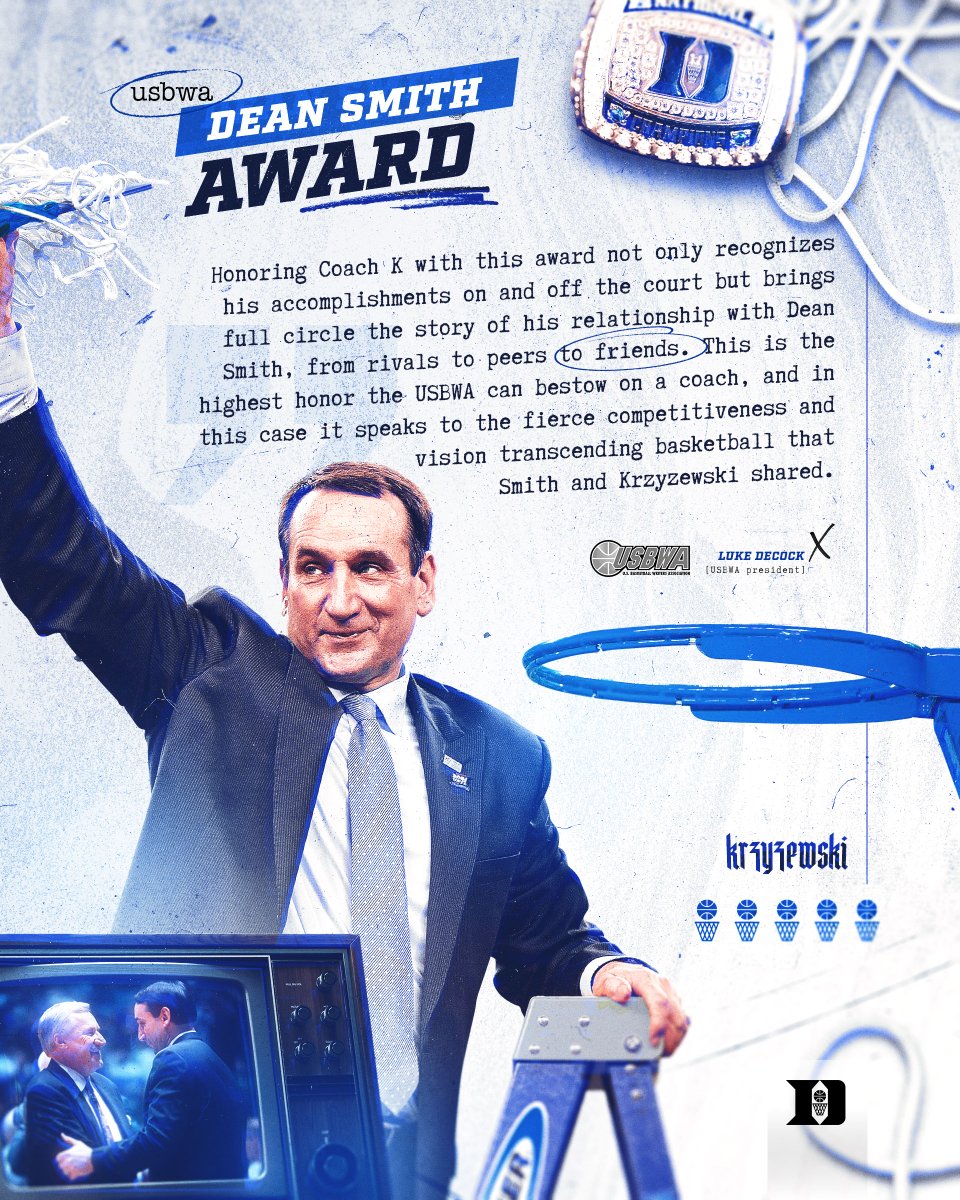 Duke Men’s Basketball on Twitter: "Congrats to Coach K! Winner of the Dean Smith Award"