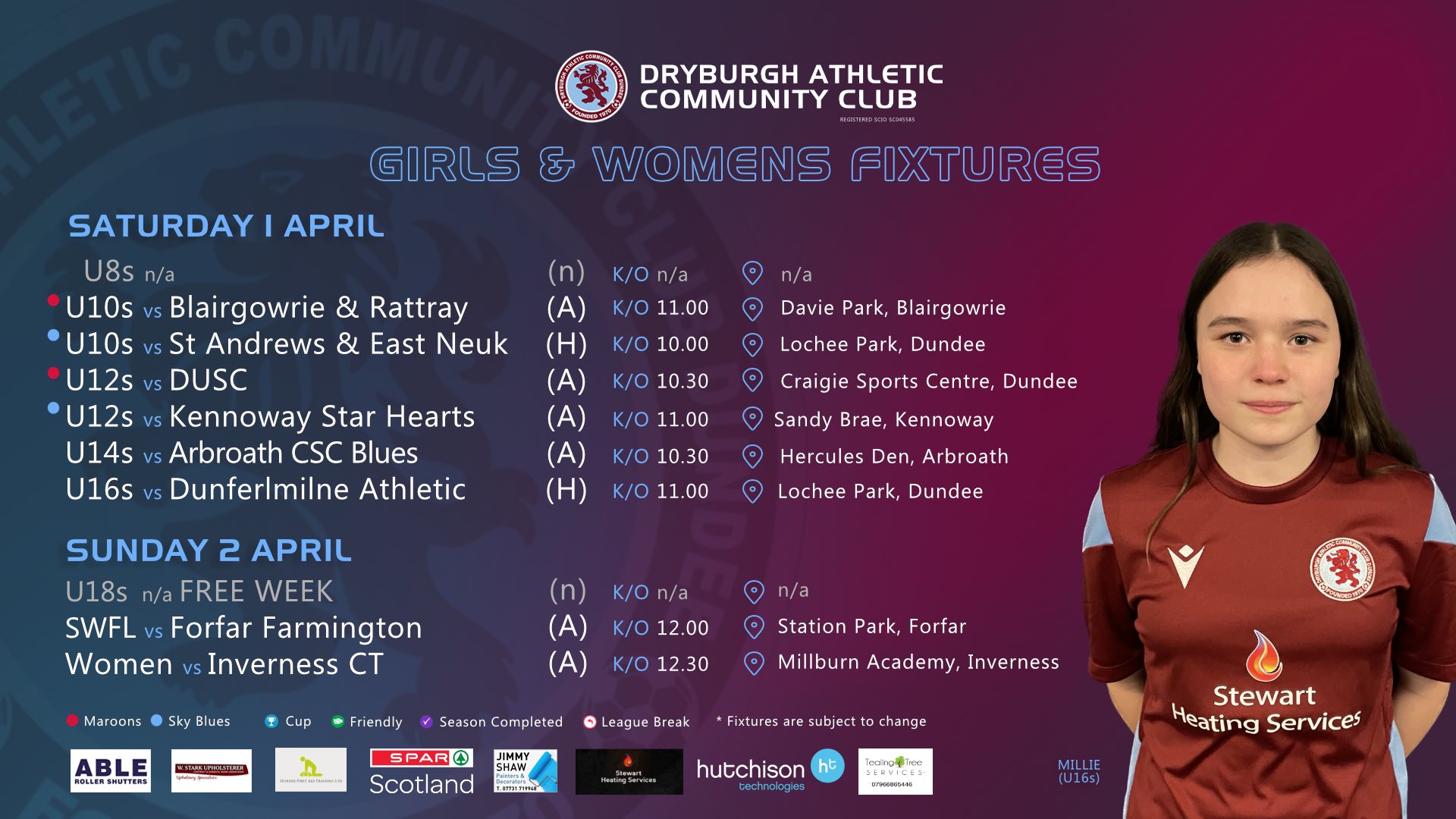 Dryburgh Athletic Girls & Women on Twitter: "🗣 Here’s all our Girls and Womens weekend fixtures ...