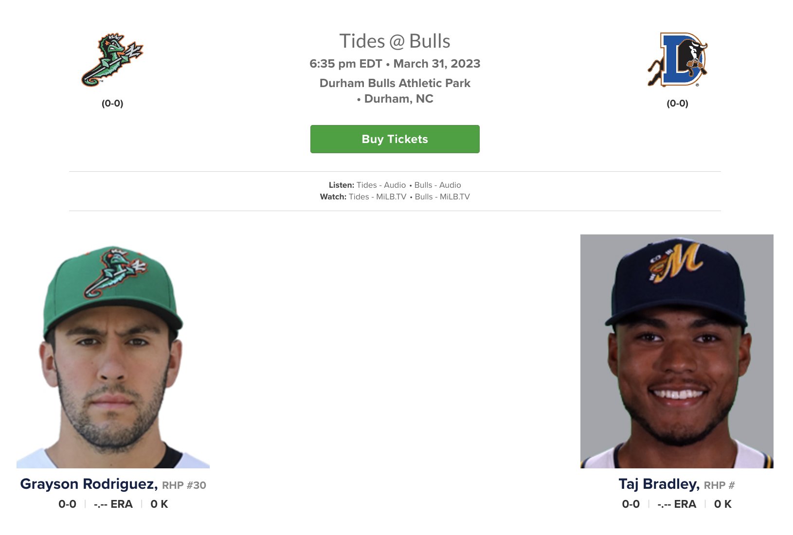 Brendan Tuma on Twitter: "Grayson Rodriguez vs Taj Bradley in the Triple-A opener tonight. FREE ...