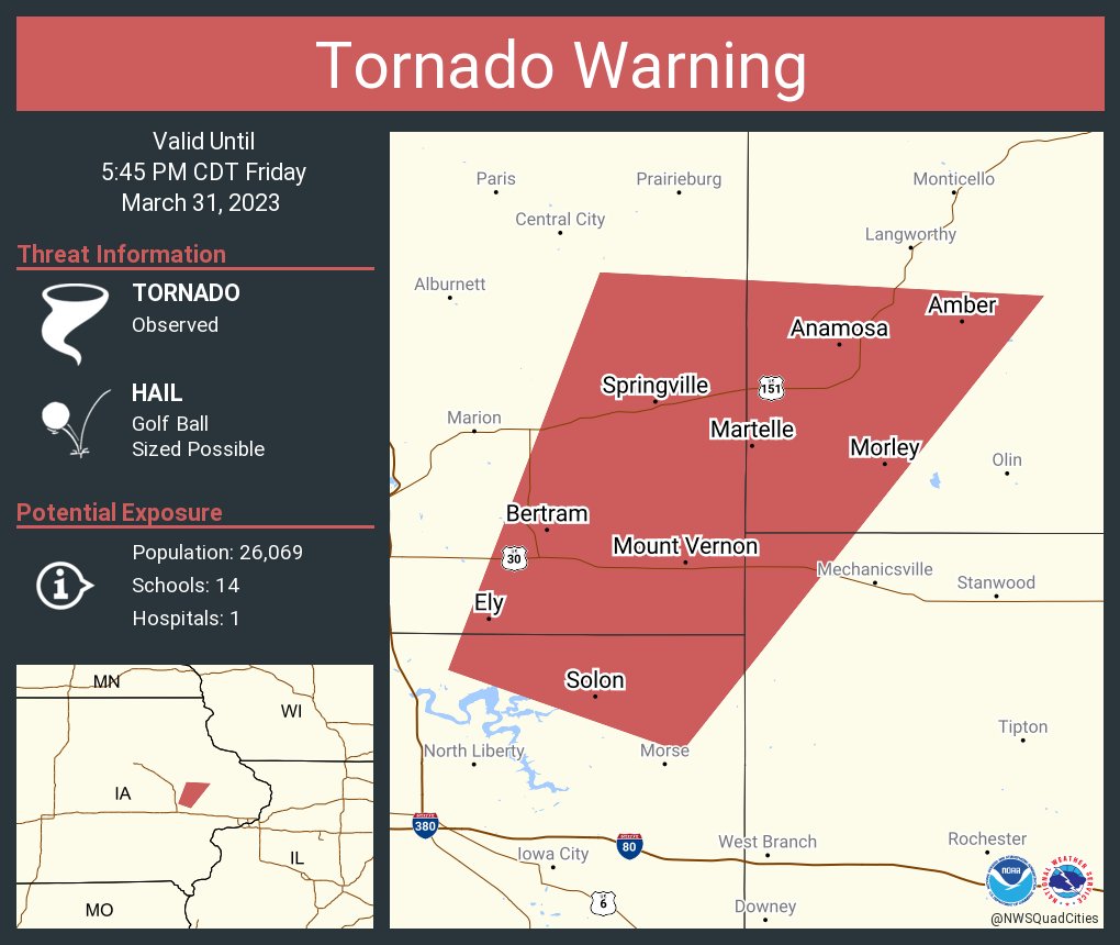 NWS Tornado on Twitter: "Tornado Warning including Anamosa IA, Mount Vernon IA and Lisbon IA ...