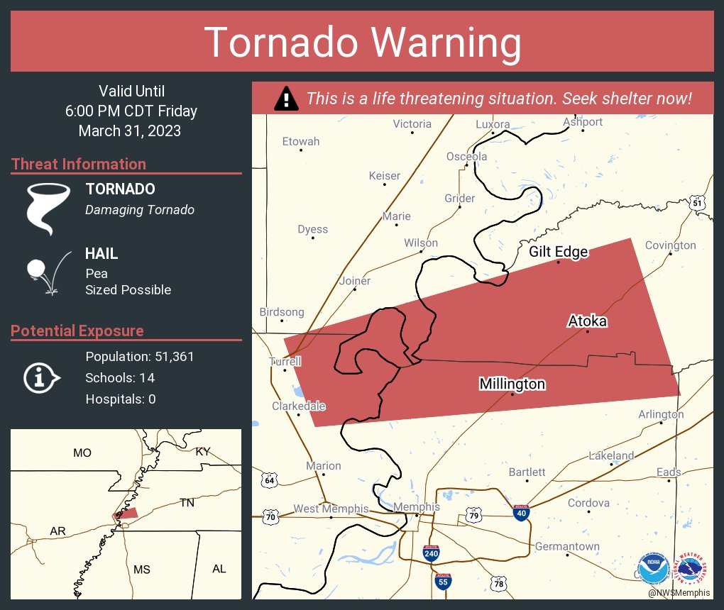 NWS Tornado on Twitter: "Tornado Warning including Millington TN, Atoka TN and Munford TN until ...