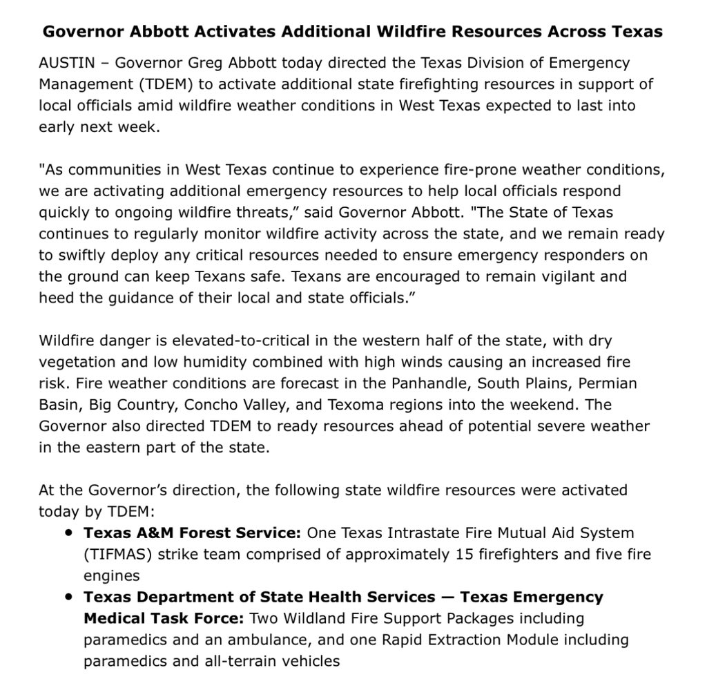 Greg Abbott on Twitter: "Directing @TDEM to deploy additional emergency response resources to ...