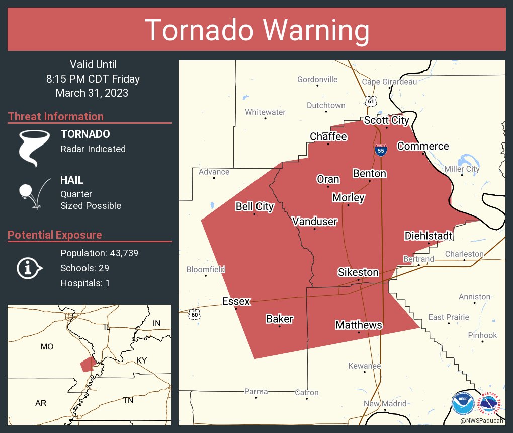 NWS Tornado on Twitter: "Tornado Warning including Sikeston MO, Scott City MO and Chaffee MO ...