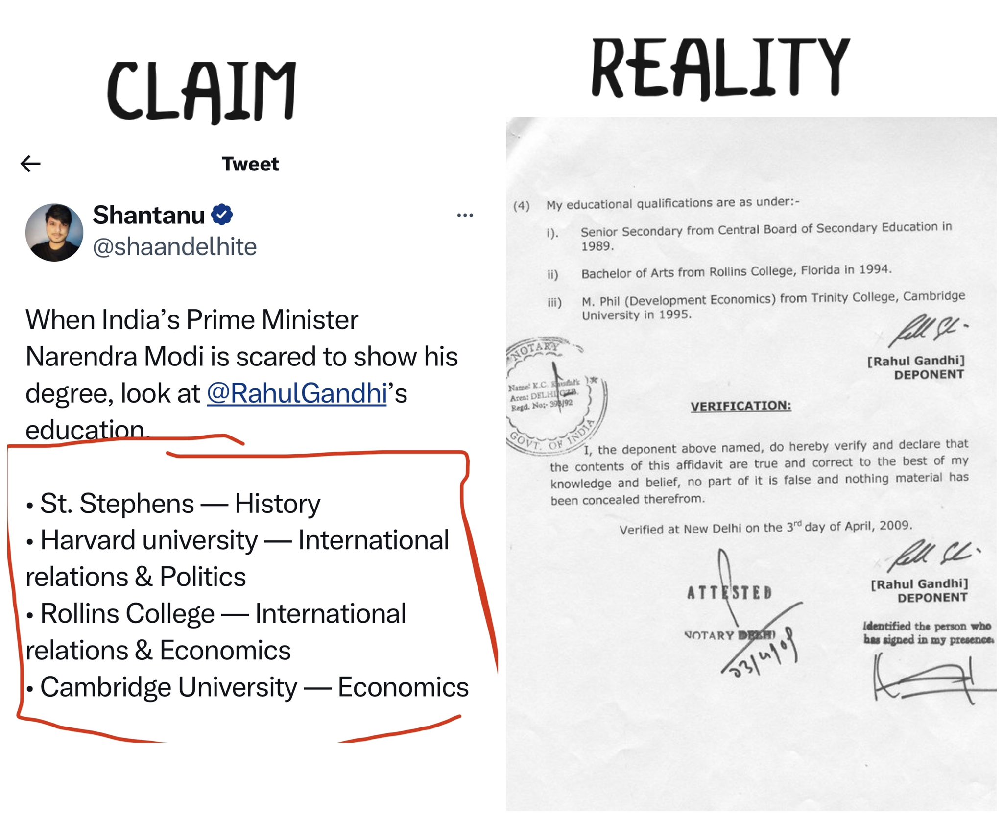 Rupa Murthy on Twitter: "While Congressis Claim This 👇🏼 About Rahul Gandhi’s Educational ...