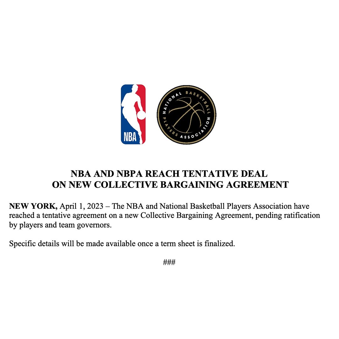 NBPA on Twitter: "NBA and NBPA reach tentative deal on new collective agreement bargaining ...