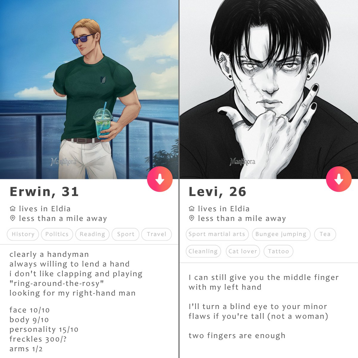 [Erwin Smith] [Levi Ackerman] #エルリ #eruri #tinder https://t.co/LENvOg1UQK