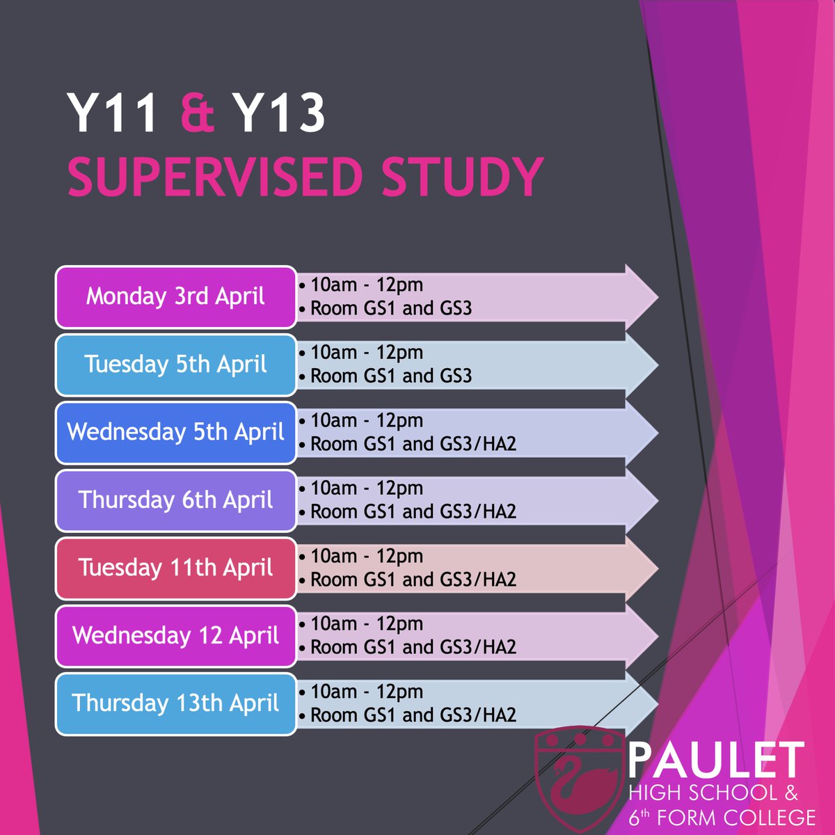 Paulet High School on Twitter: "During the Easter holidays we have organised Y11 and Y13 ...
