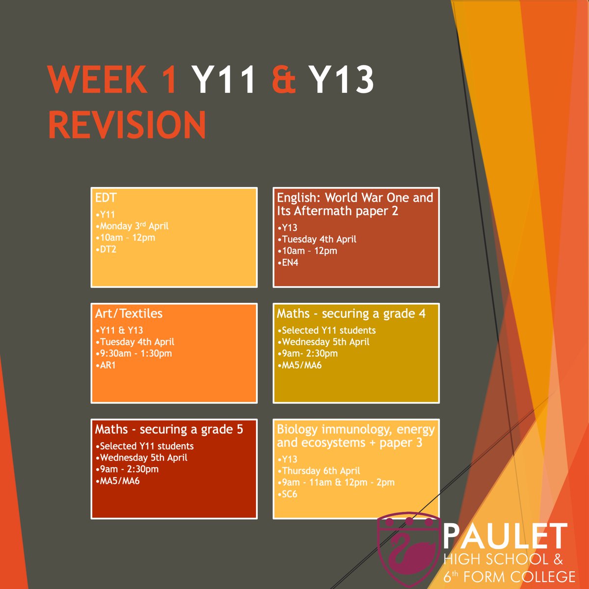 Paulet High School on Twitter: "During the Easter holidays we have ...