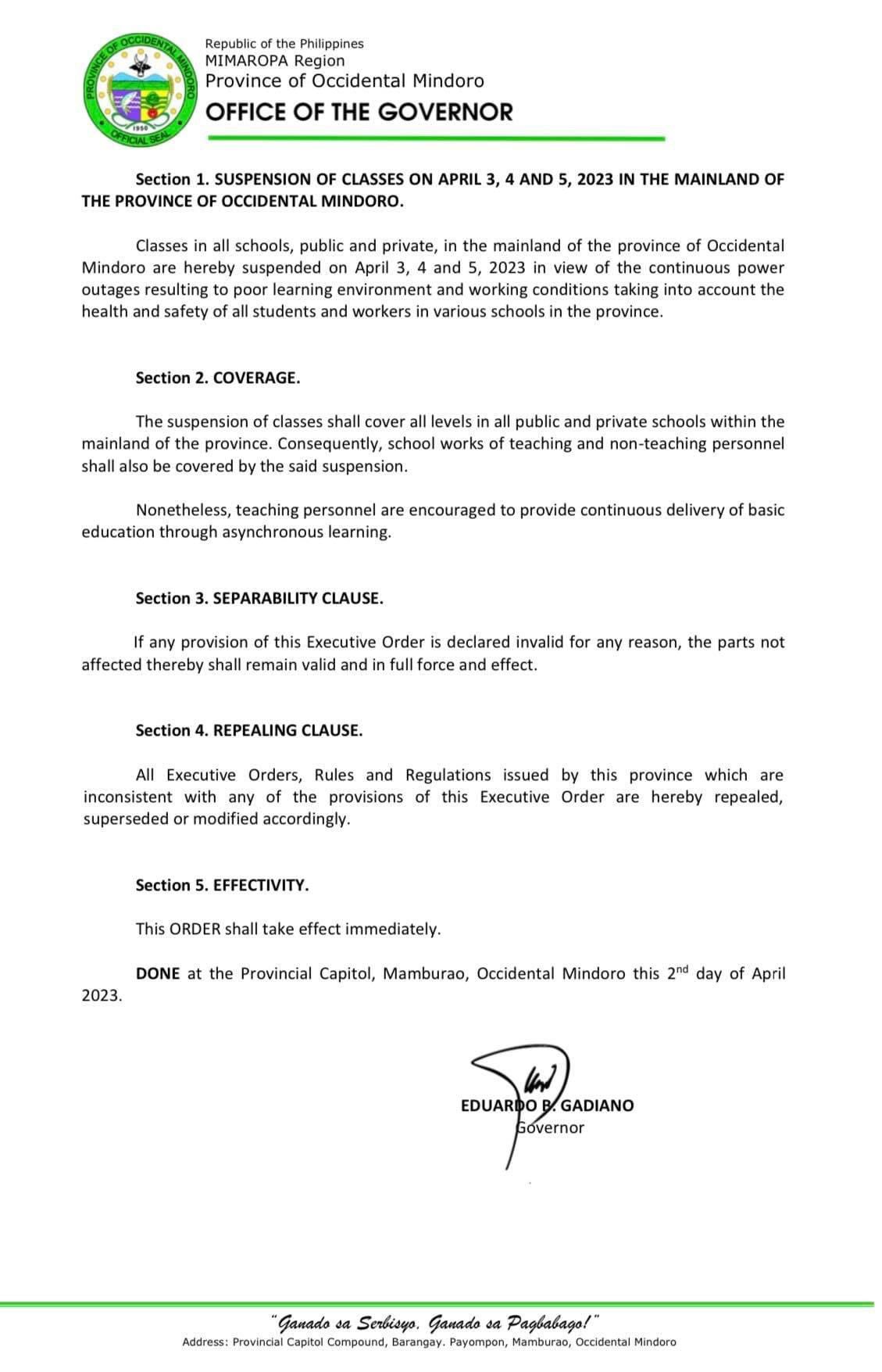 Walang Pasok! on Twitter: "Governor Eduardo Gadiano suspended school classes at all levels both ...