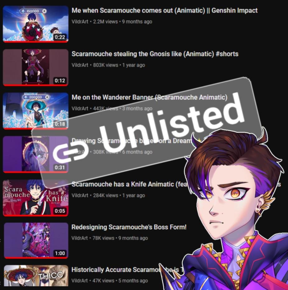 Will ️VildrArt 💜 YouTube Grindset 👁 on Twitter: "It is with a heavy heart that I unlisted many ...