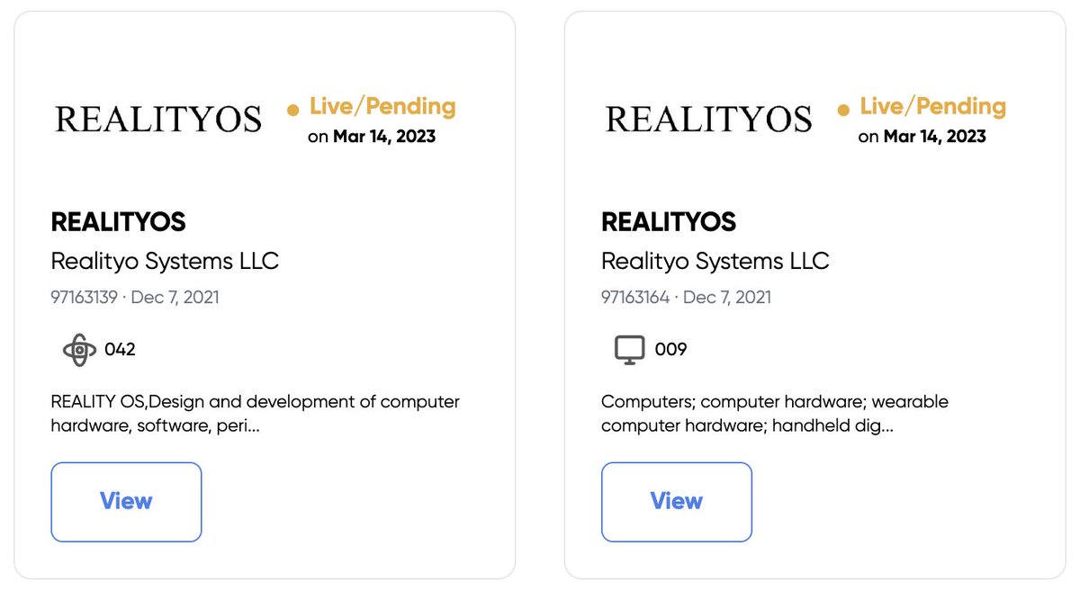 Parker Ortolani on Twitter: "looks like the “realityOS” trademarks were put on hold in mid-March 👀"