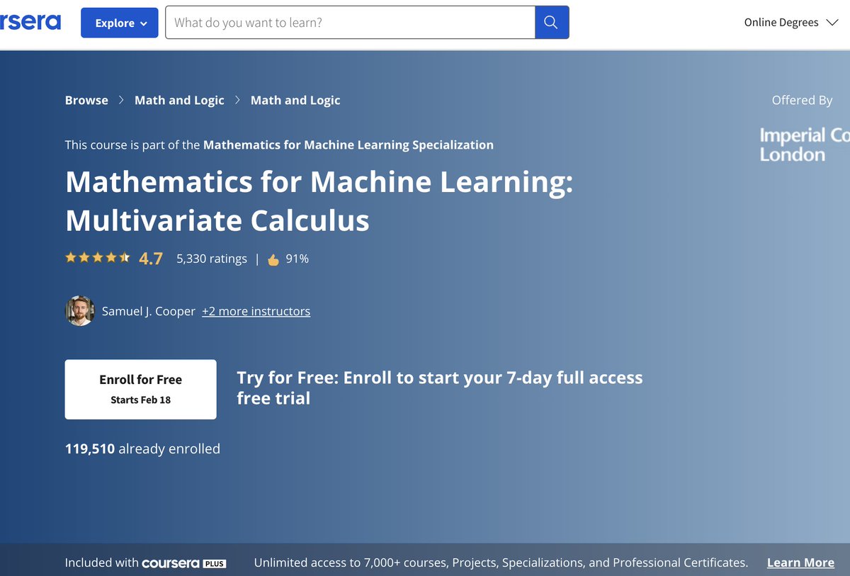 Here is a FREE guide to learning the Mathematics of AI/ML. Organized ...