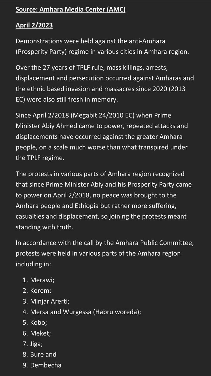 Dej-Azmach|ደጅ-አዝማች 🦁🦅 on Twitter: "[Update Apr. 8/23] Amhara Media Center: Large-scale anti ...