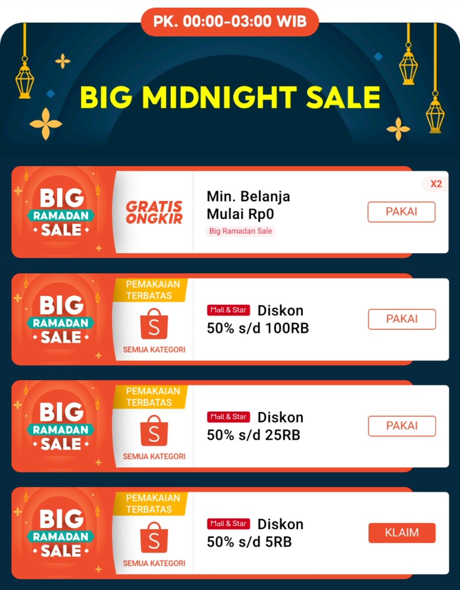Racun Belanja | Info Diskon, Promo, Cashback on Twitter: "Shopee Big Midnight Sale 🌙 ⏰ Jam 00:00 ...