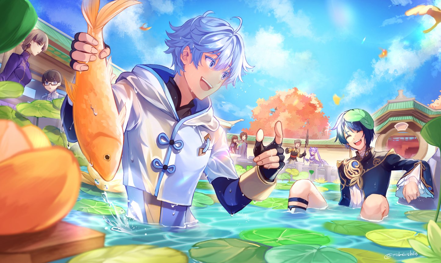 mikan 📘🍨 on Twitter: "public buffoonery at yujing terrace 🫴🐟 #xingqiu #chongyun #hoyocreators # ...