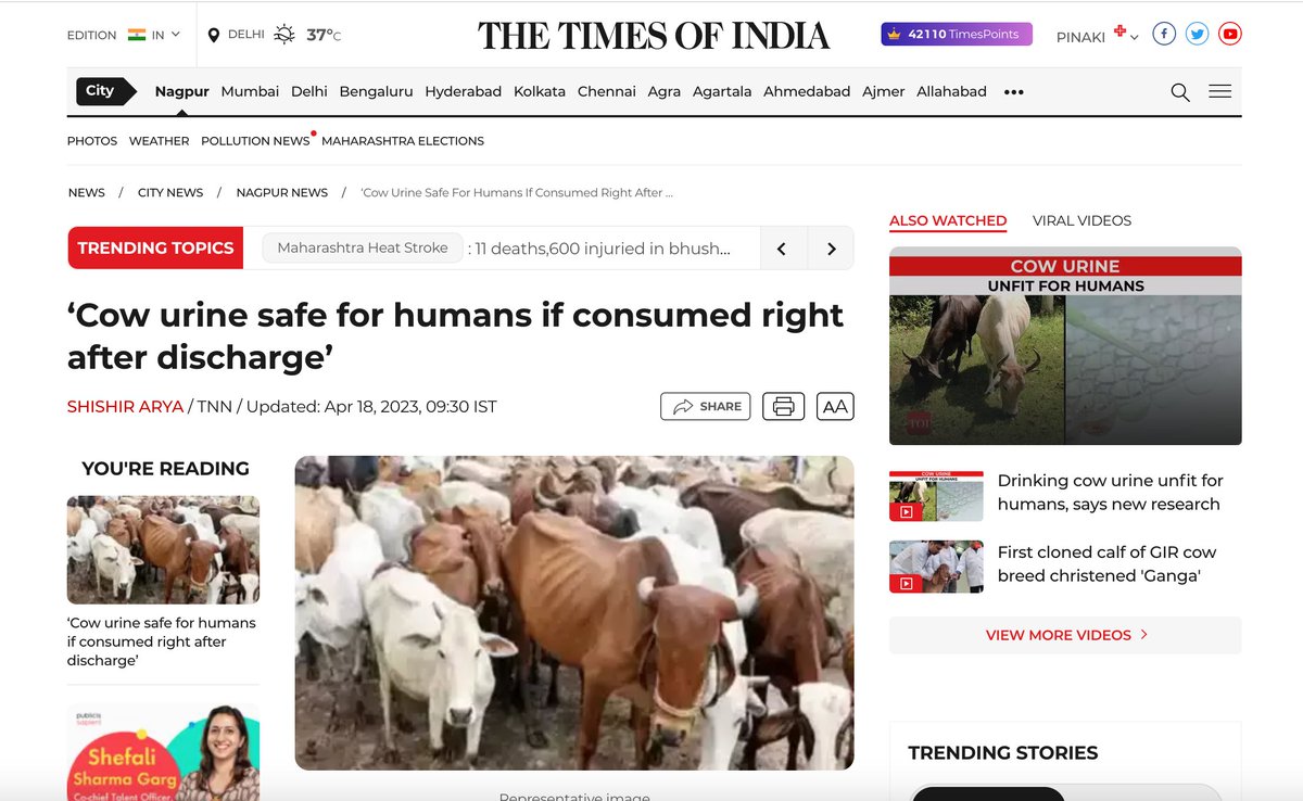 Manimugdha Sharma on Twitter: "Cow piss lovers hit back at government body that declared bovine ...