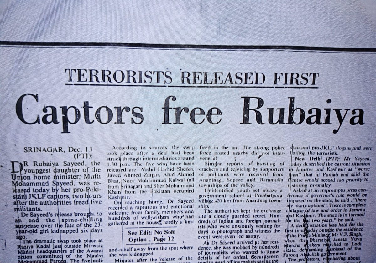 indianhistorypics on Twitter: "1989 :: News Reports From Srinagar Kashmir On Kidnap and Release ...