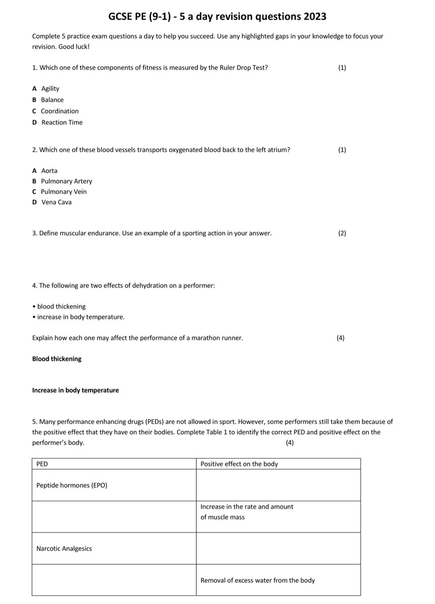 St. Philip Howard PE Glossop on Twitter: "AQA GCSE PE Revision - 5 a ...