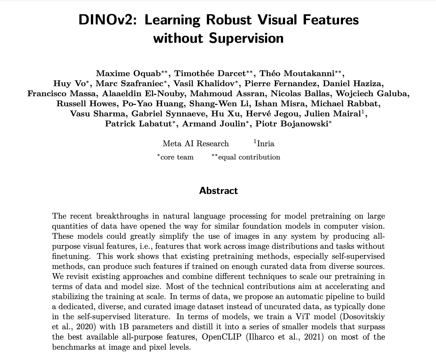 AK on Twitter: "DINOv2: Learning Robust Visual Features without Supervision train a ViT model ...
