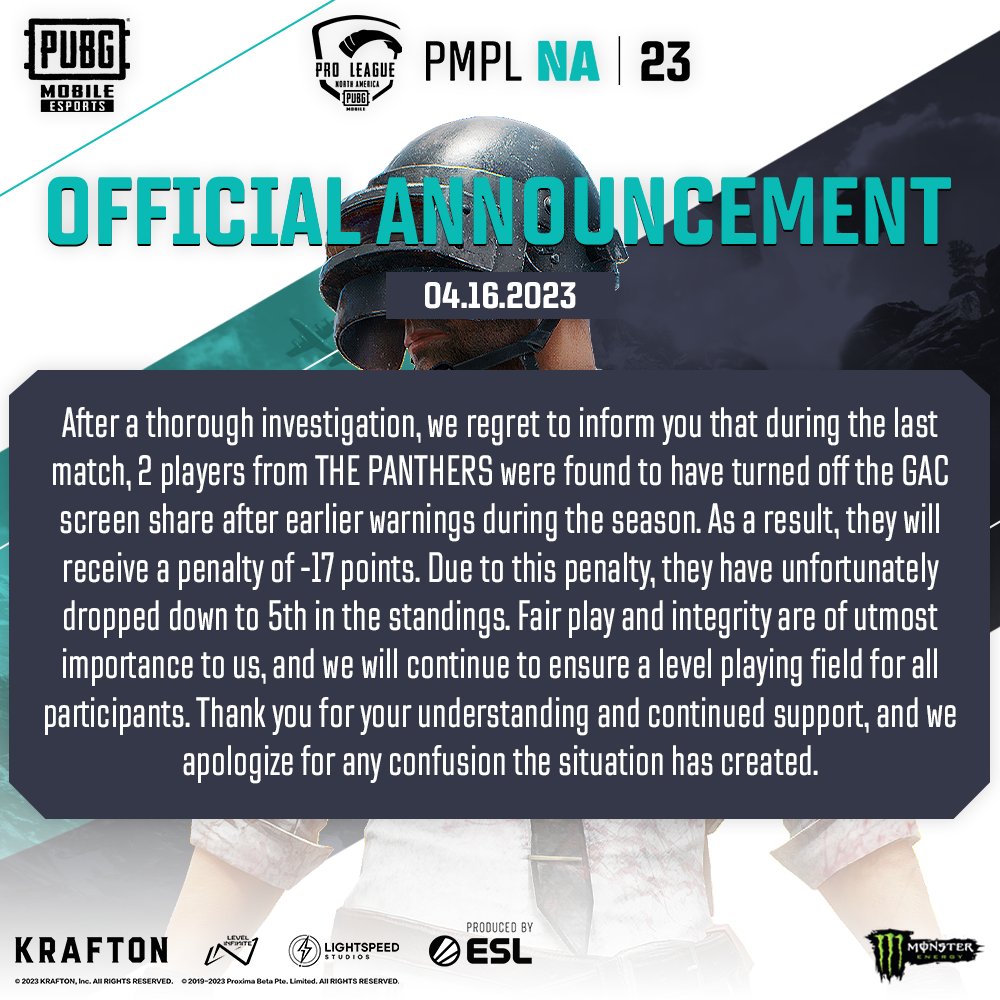 PUBG MOBILE Esports NA on Twitter: "Official announcement from the PUBG MOBILE Esports team ...