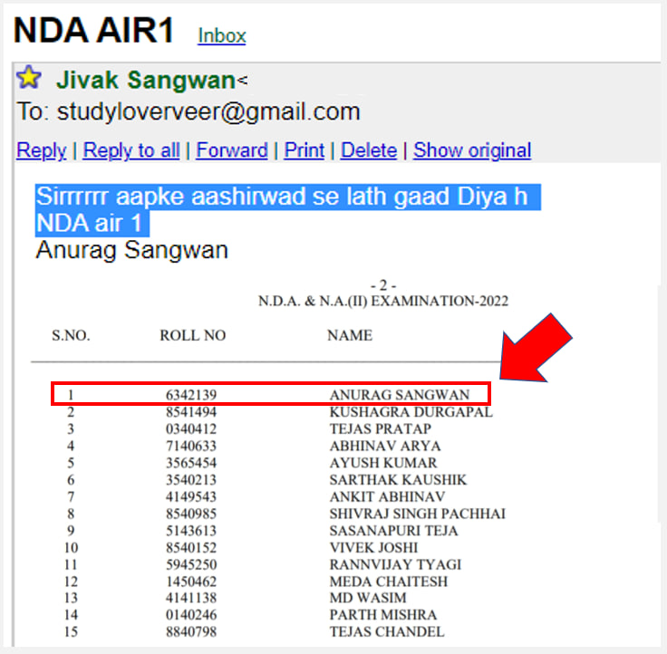 Veer Talyan 🇮🇳 on Twitter: "🏆UPSC NDA AIR 1🥇 Anurag Sangwan 🔥 Proud moment for SLV Army"
