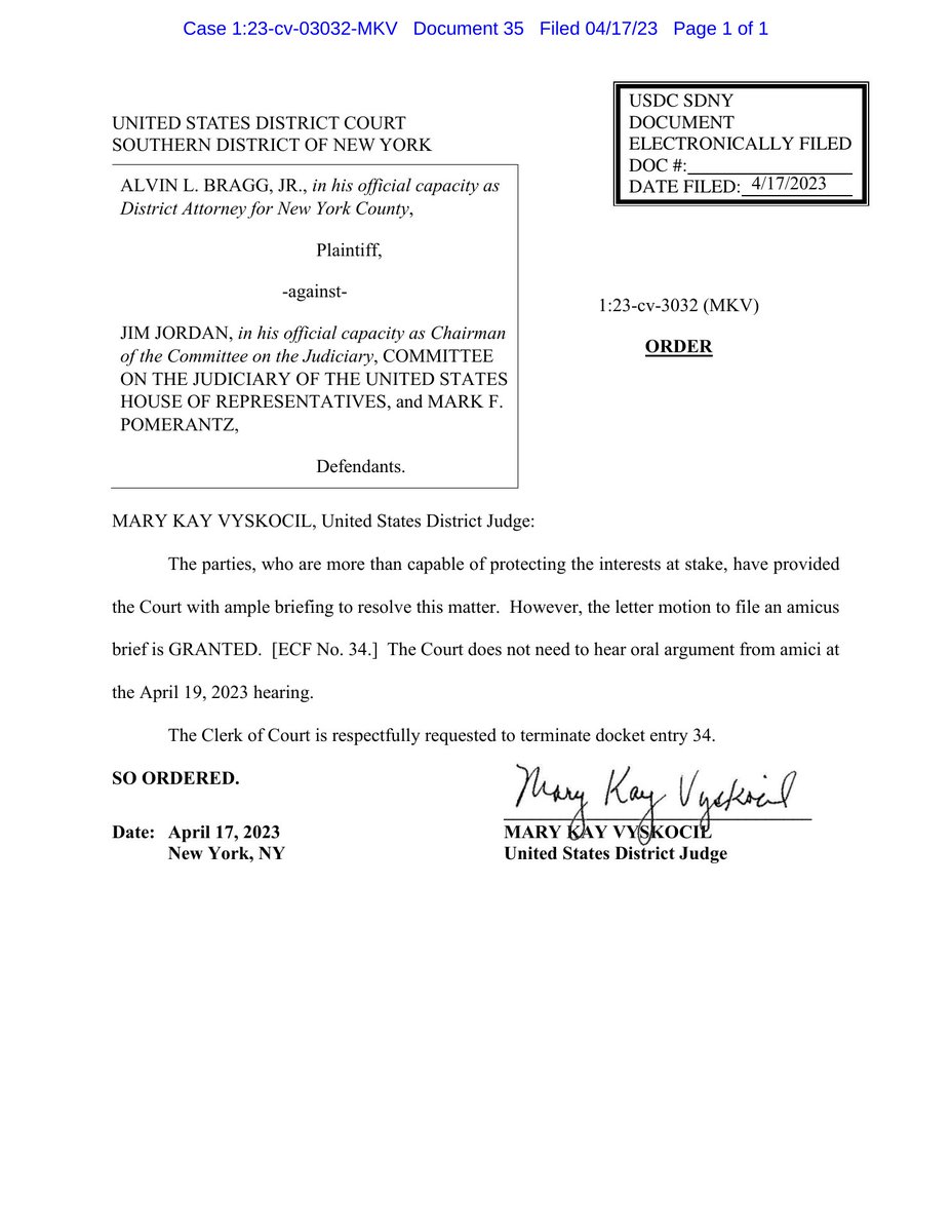 Big Cases Bot on Twitter: "New filing: "Bragg v. Jordan (subpoena fight)" Doc #35: Order on ...