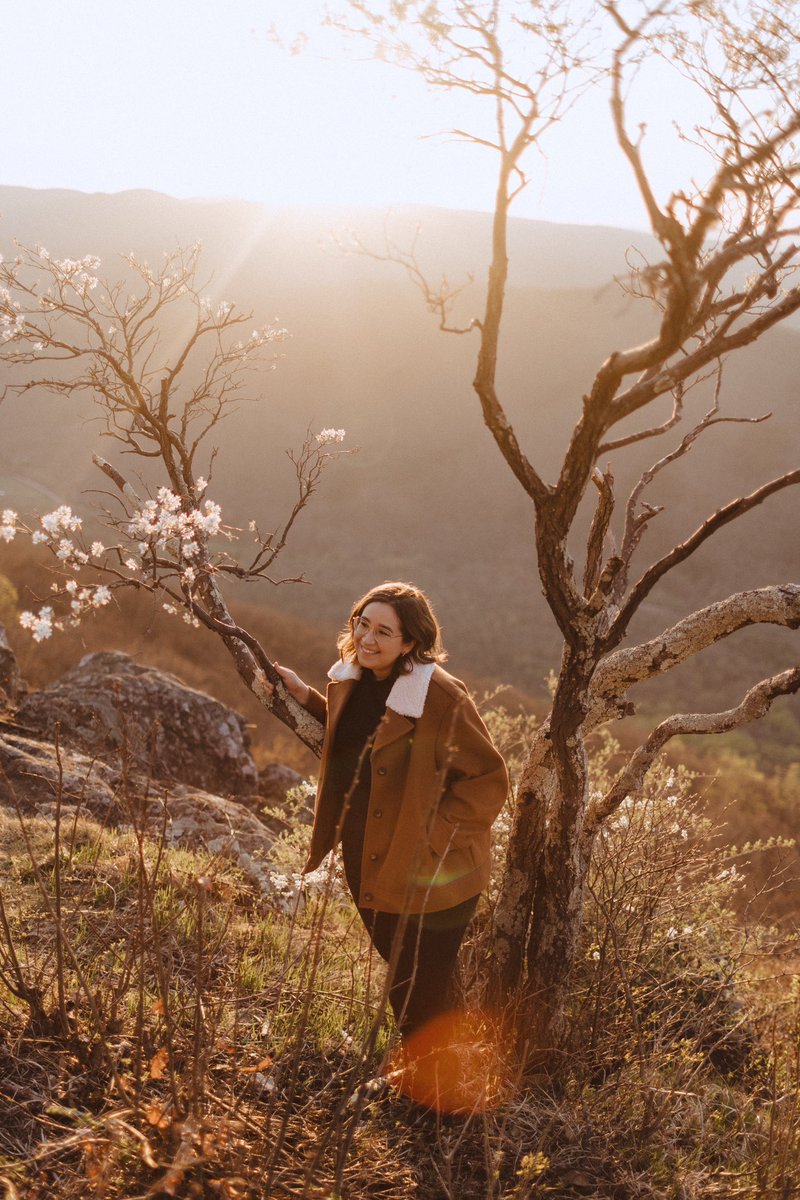 solo outdoors tree coat pants brown hair scenery illustration images