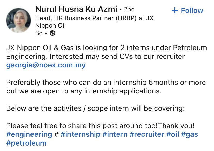 GetMe Hired 🚀 on Twitter: " JX Nippon Oil & Gas Exploration is HIRING 📌 Internship Apply now ...