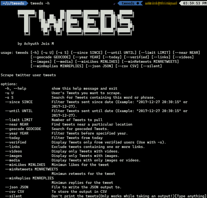 Anonymous H4ck3r on Twitter: "Do you need to scrape data from #Twitter? Tweeds, a #cli #python ...