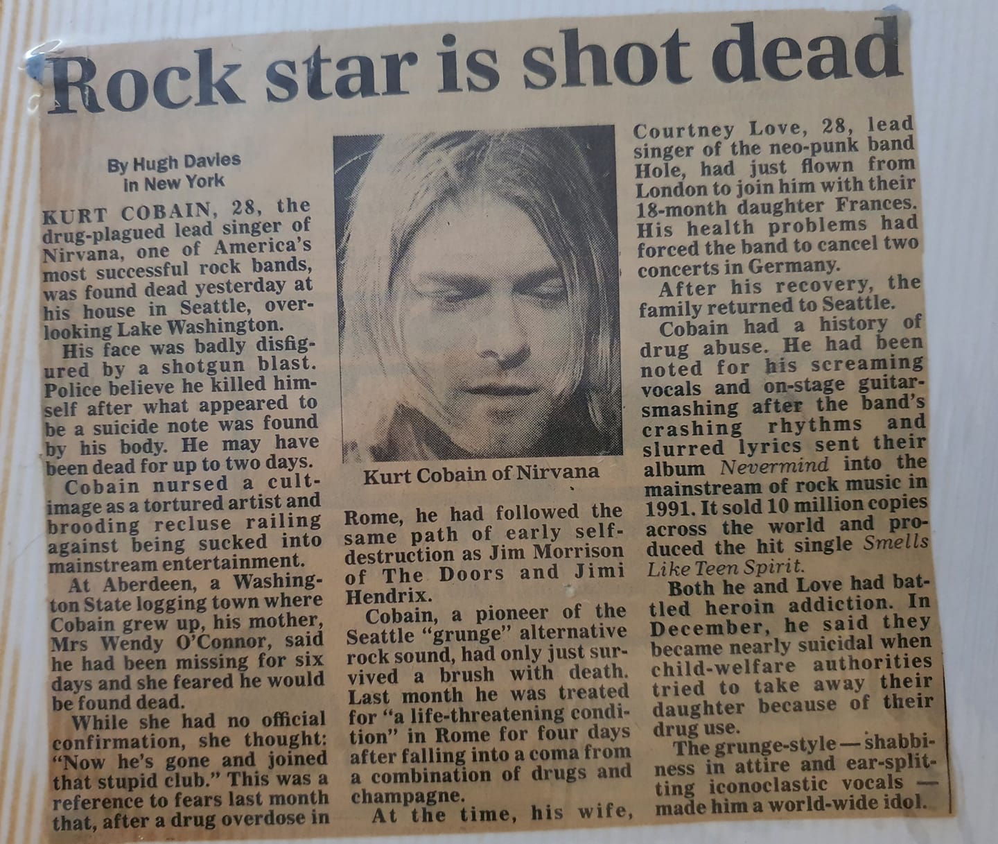 Kurt Cobain Dead Newspaper