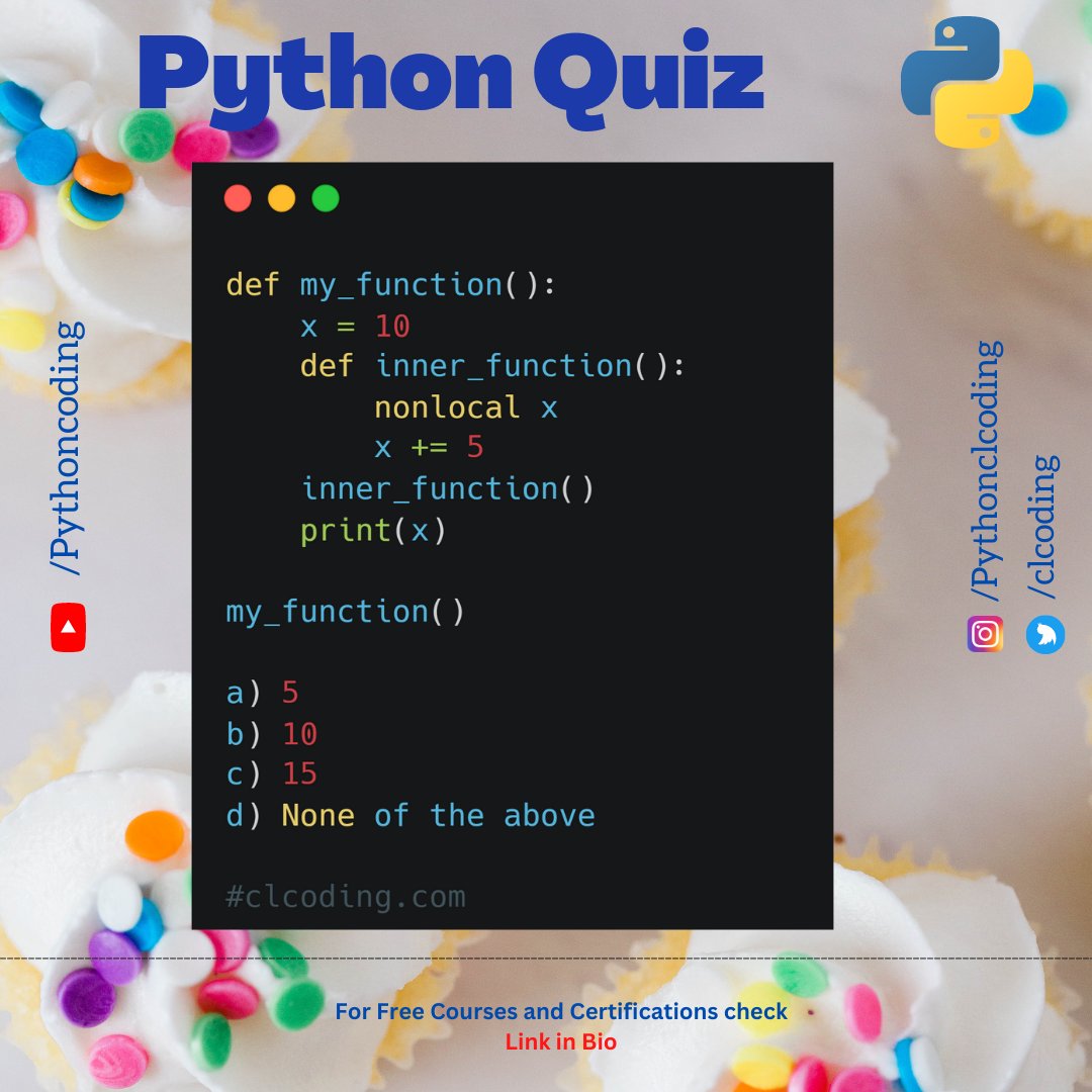 Python Coding On Twitter Python Quiz Day 71 What Is The Output Of Following Python Code