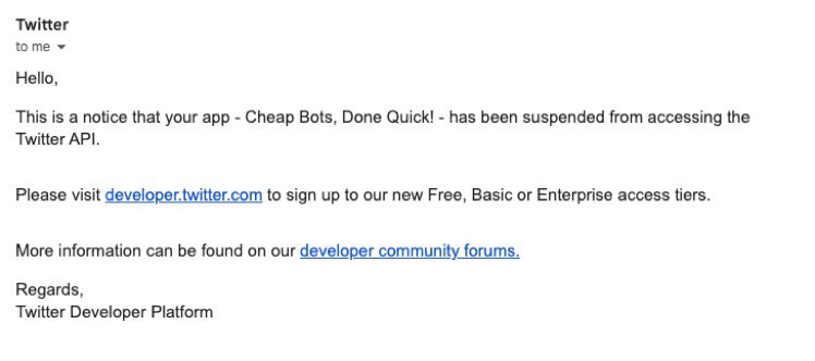 RTC on Twitter: "💥 Cheap Bots Done Quick is now gone from the Twitter API. Many popular bot ...