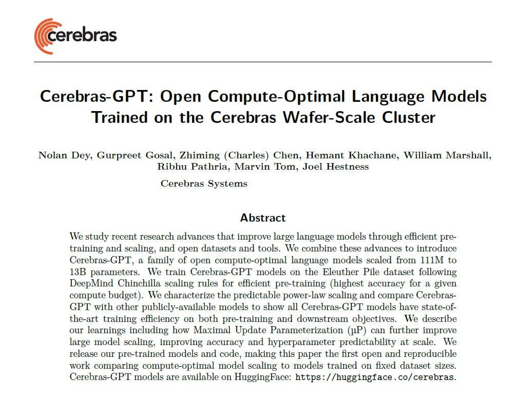 OGAWA, Tadashi on Twitter: "=> "Cerebras-GPT: Open Compute-Optimal Language Models Trained on ...
