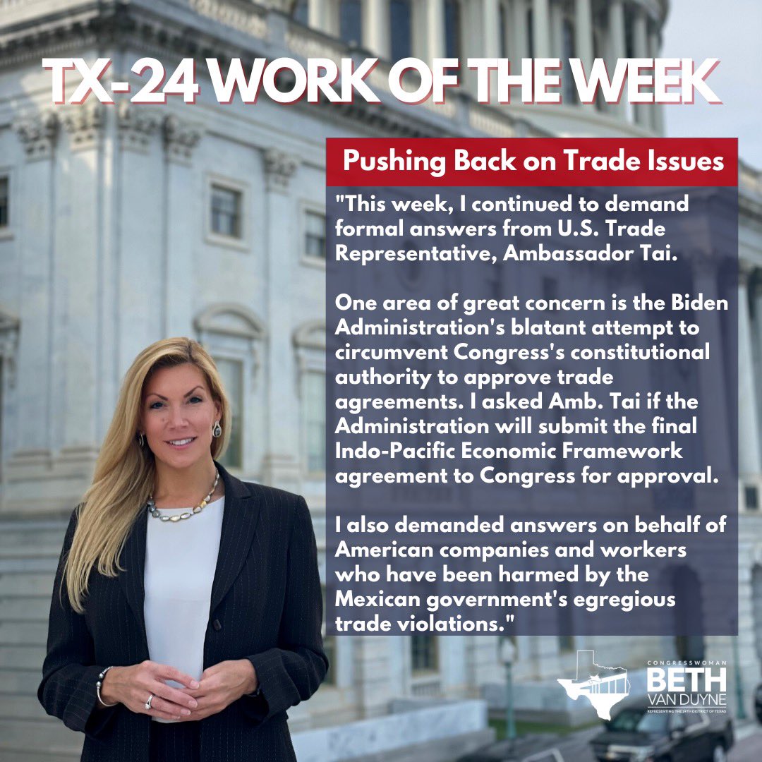 Congresswoman Beth Van Duyne on Twitter: "This week, I pushed back on key trade issues and ...